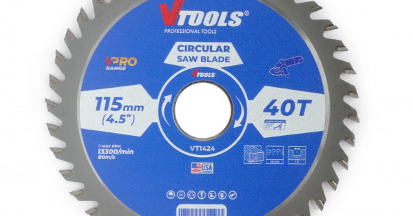VTOOLS 115mm 40T Circular Saw Blade - Carbide-Tipped, Wood